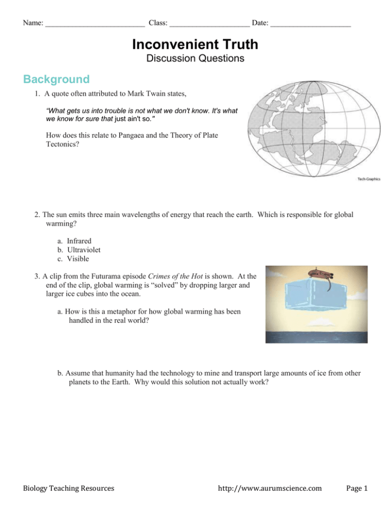 Inconvenient Truth: Discussion Questions Worksheet