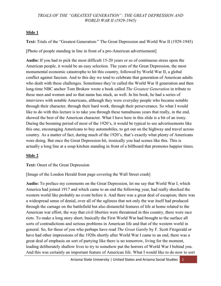 THE GREAT DEPRESSION AND WORLD WAR II