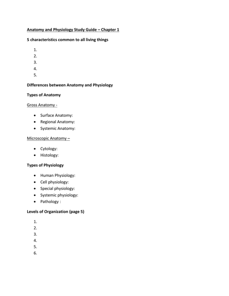 Anatomy & Physiology Chapter 1 Study Guide