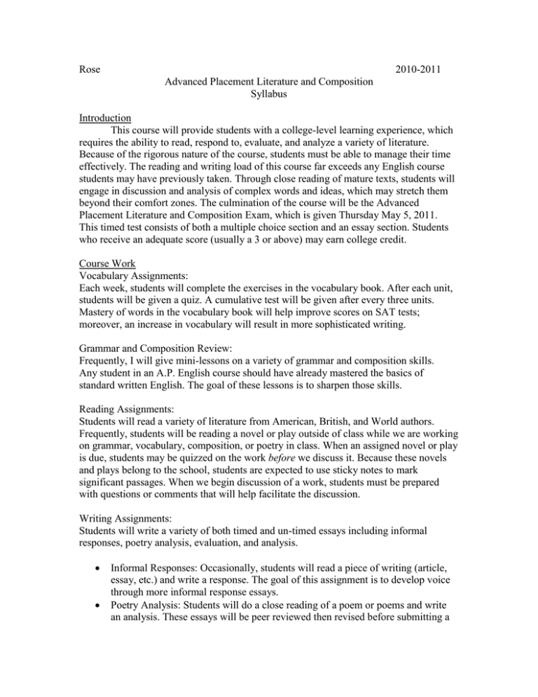 Advanced Placement Literature and Composition