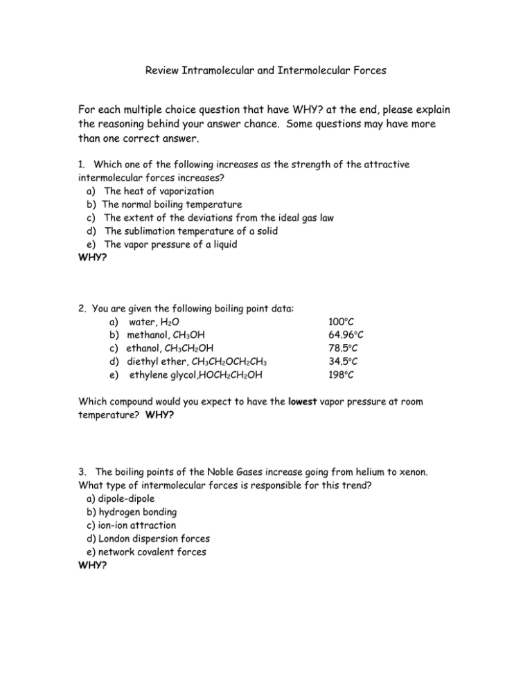 Chemistry Review: Intermolecular Forces & Solids