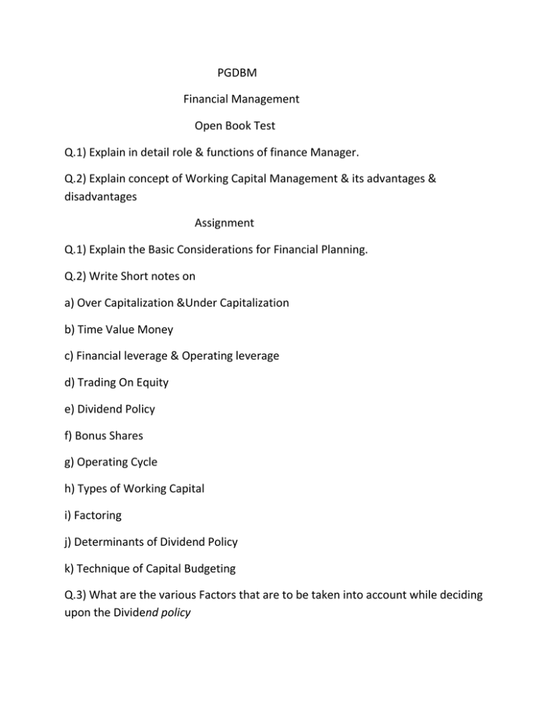 PGDBM Financial Management