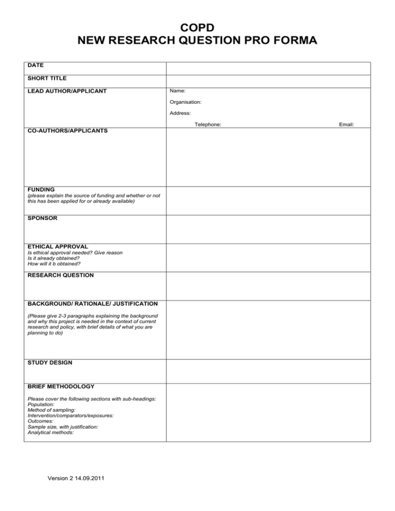 COPD Research Question Pro Forma
