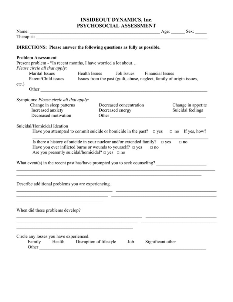 Psychosocial Assessment Form