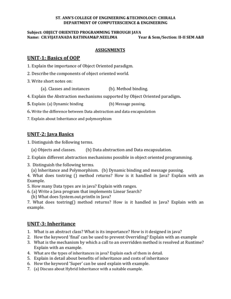 UNIT 1 Basics Of OOP