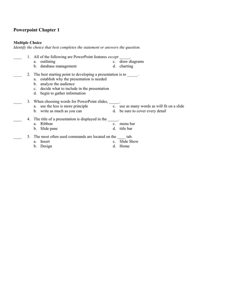 PowerPoint Chapter 1: Practice Questions