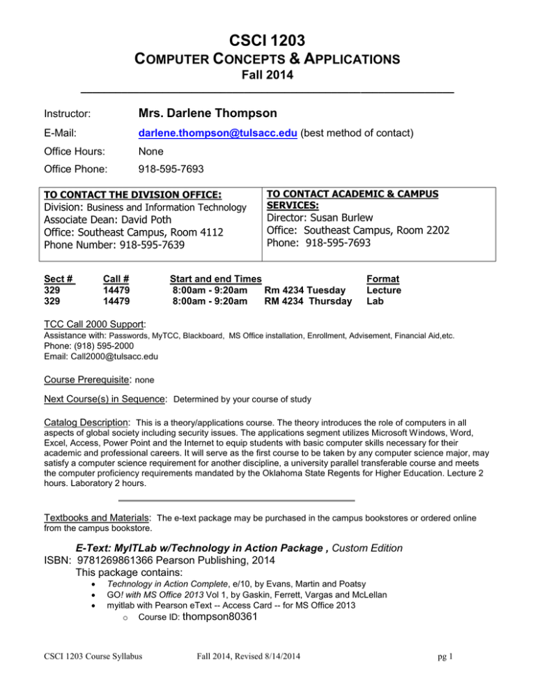 CSCI 1203 Syllabus: Computer Concepts & Applications