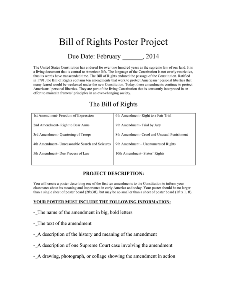 Bill of Rights Poster Project: Constitution & Amendments