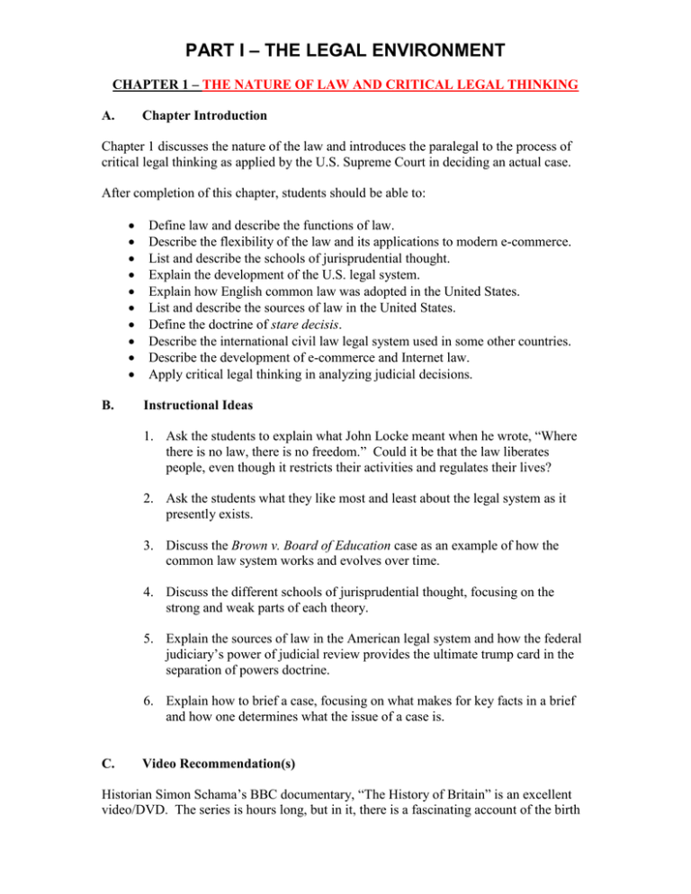 Law & Critical Thinking: Chapter Outline