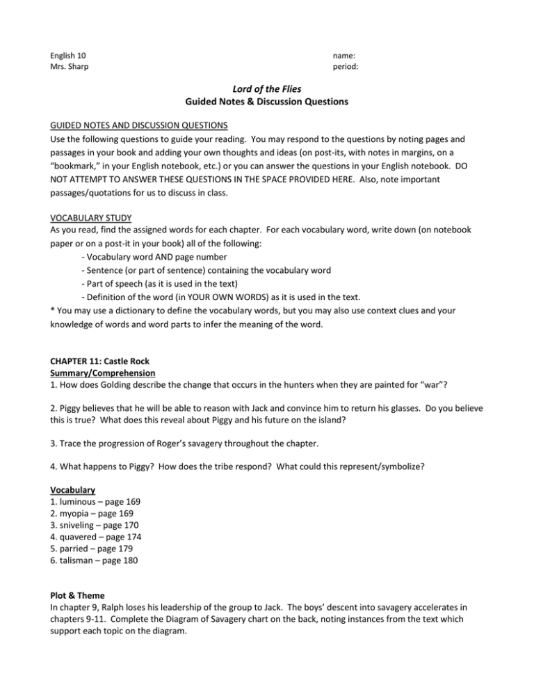 Lord of the Flies Guided Notes & Discussion Questions