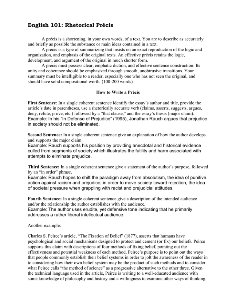 Rhetorical Précis: How to Write a Summary