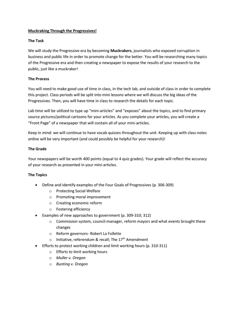Progressive Era Muckraker Newspaper Assignment