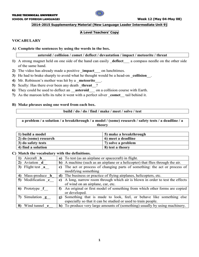New Language Leader Intermediate Unit 9 Supplement