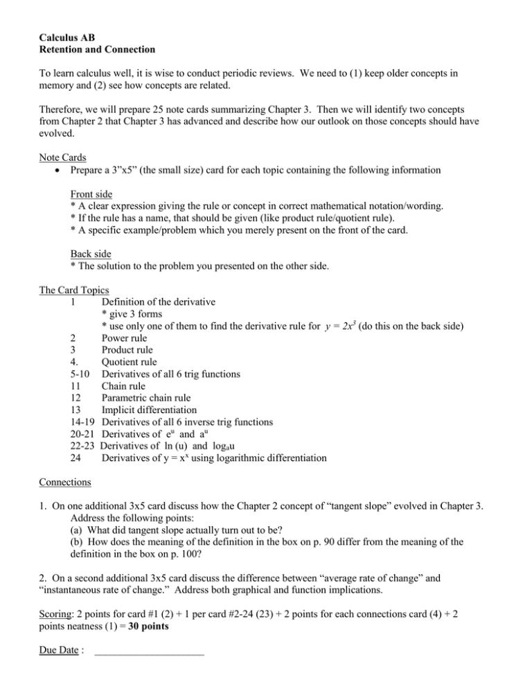 Ch. 3 Review Index Card Project
