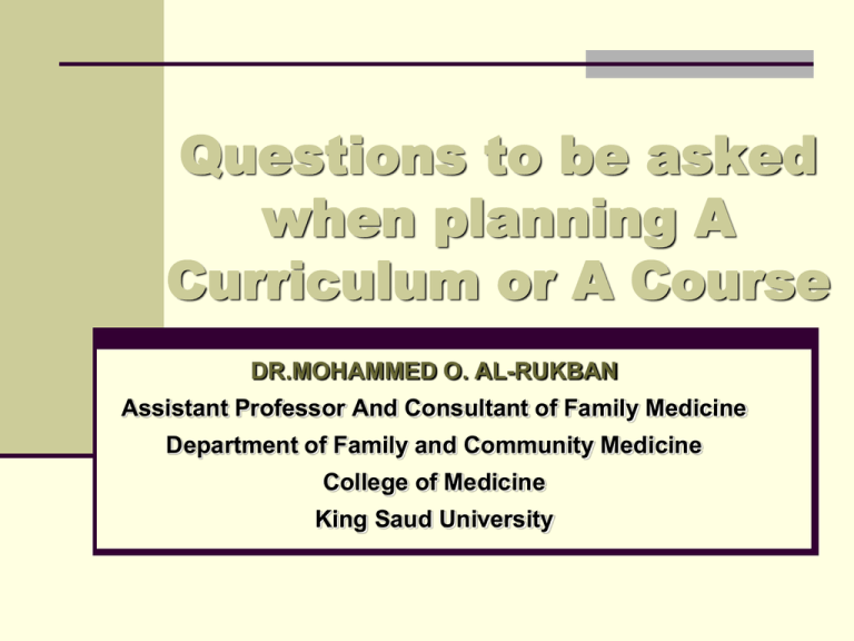 Curriculum Planning: 10 Key Questions for Course Design