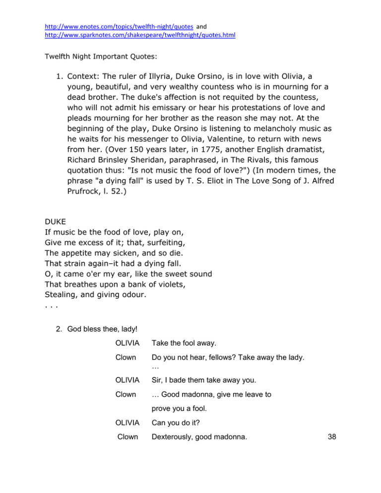 Twelfth Night Quotes: Analysis & Context