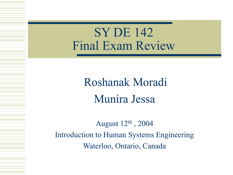 Human Systems Engineering Exam Review