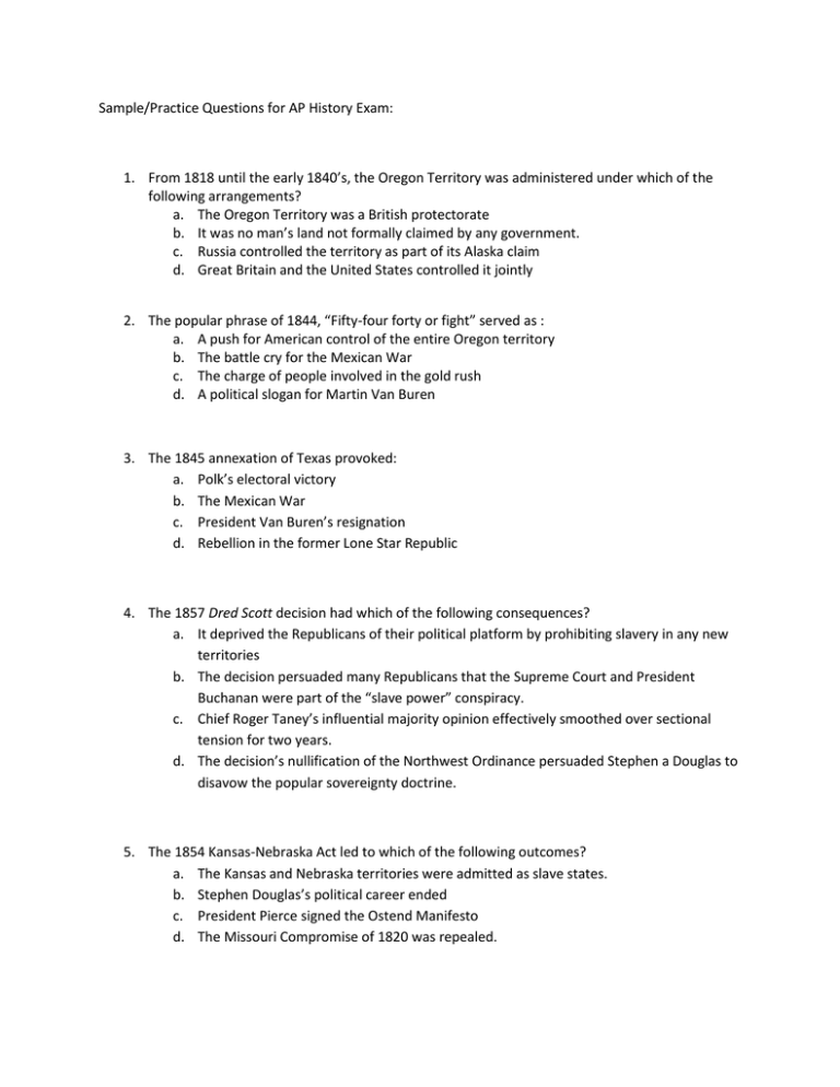 AP History Practice Questions