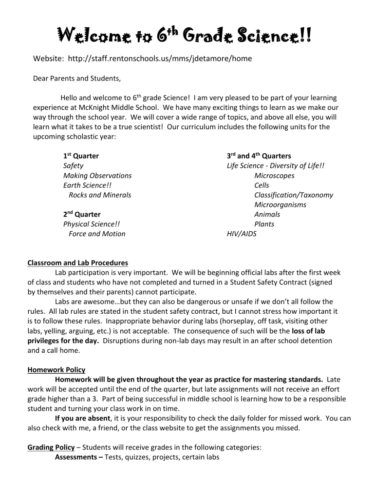 6th Grade Science Syllabus 02 6thGrade Science