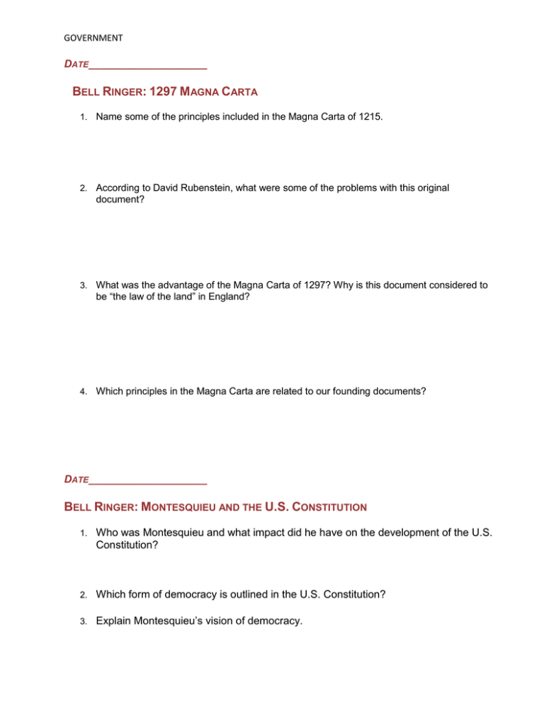 Government Bell Ringers: Constitution & Principles