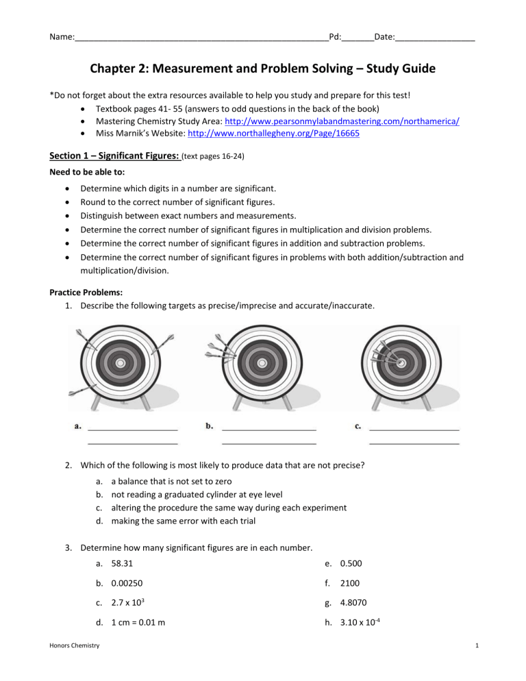 Chemistry Measurement & Problem Solving Study Guide