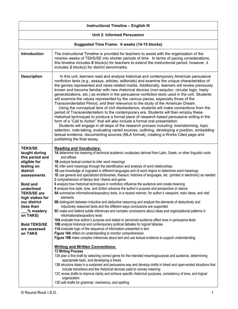 Recommended Instruction Timeline