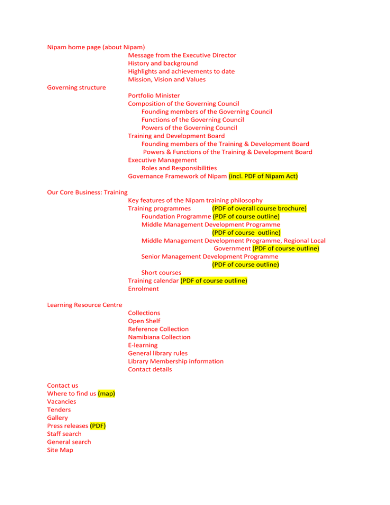 Nipam home page (about Nipam) Message from the Executive