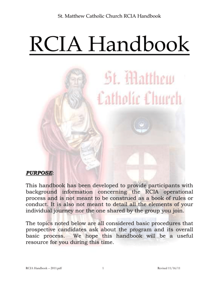 St. Matthew RCIA Handbook: A Guide to Catholic Initiation