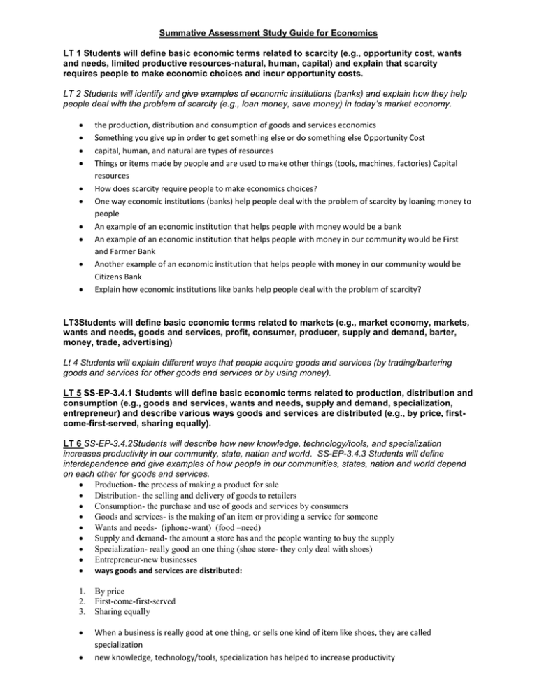 Economics Study Guide: Scarcity, Markets, Production