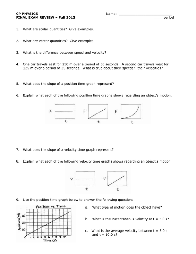 CP Physics Final Exam Review - Fall 2013