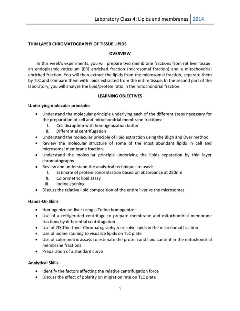 Lipid & Membrane Lab: TLC, Cell Fractionation, Analysis