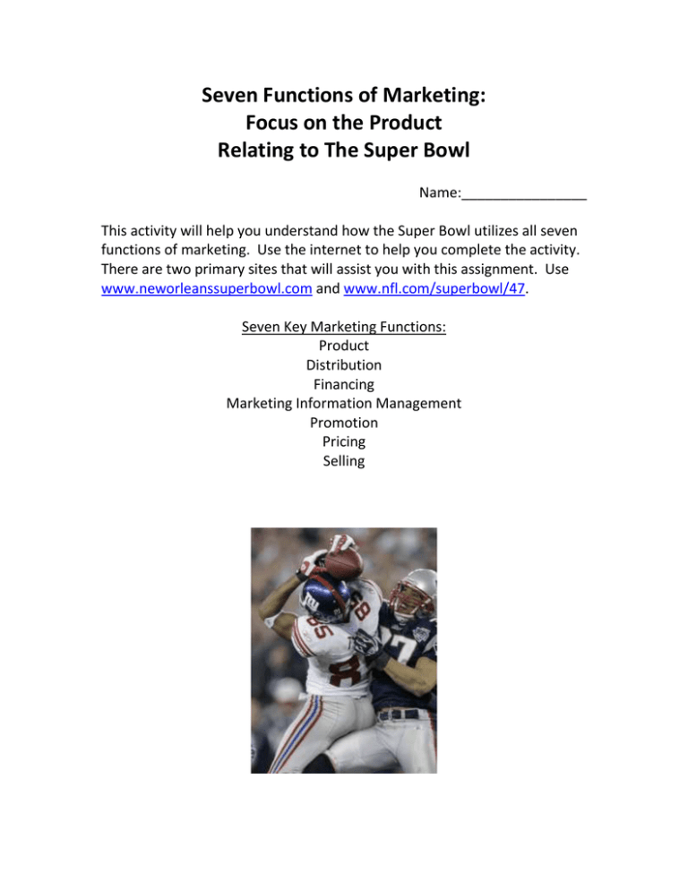 Super Bowl Marketing: 7 Functions Worksheet