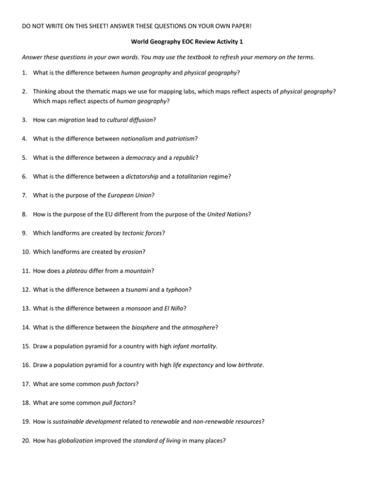 World Geography EOC Review Activity