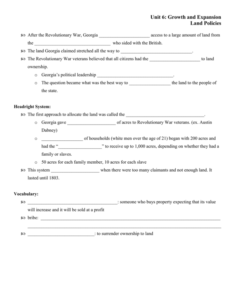 Georgia Land Policies: Headright, Yazoo, Lottery