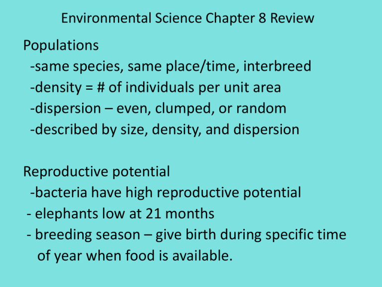 Environmental Science: Chapter 8 Population Review