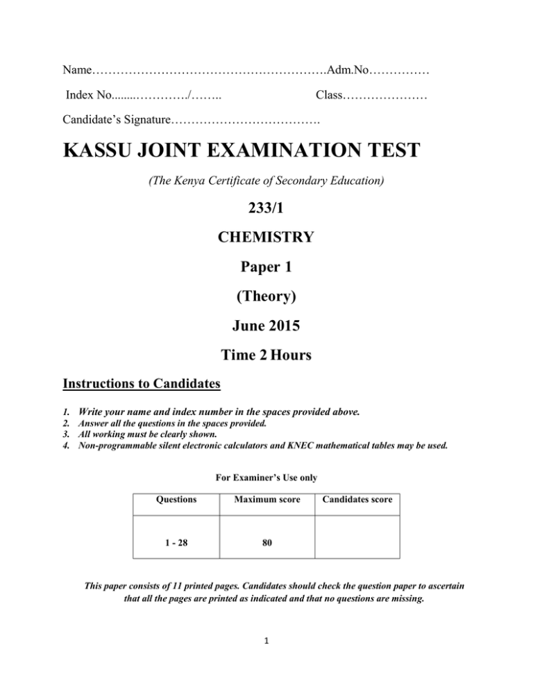 chemistry p1 - FREE KCSE PAST PAPERS