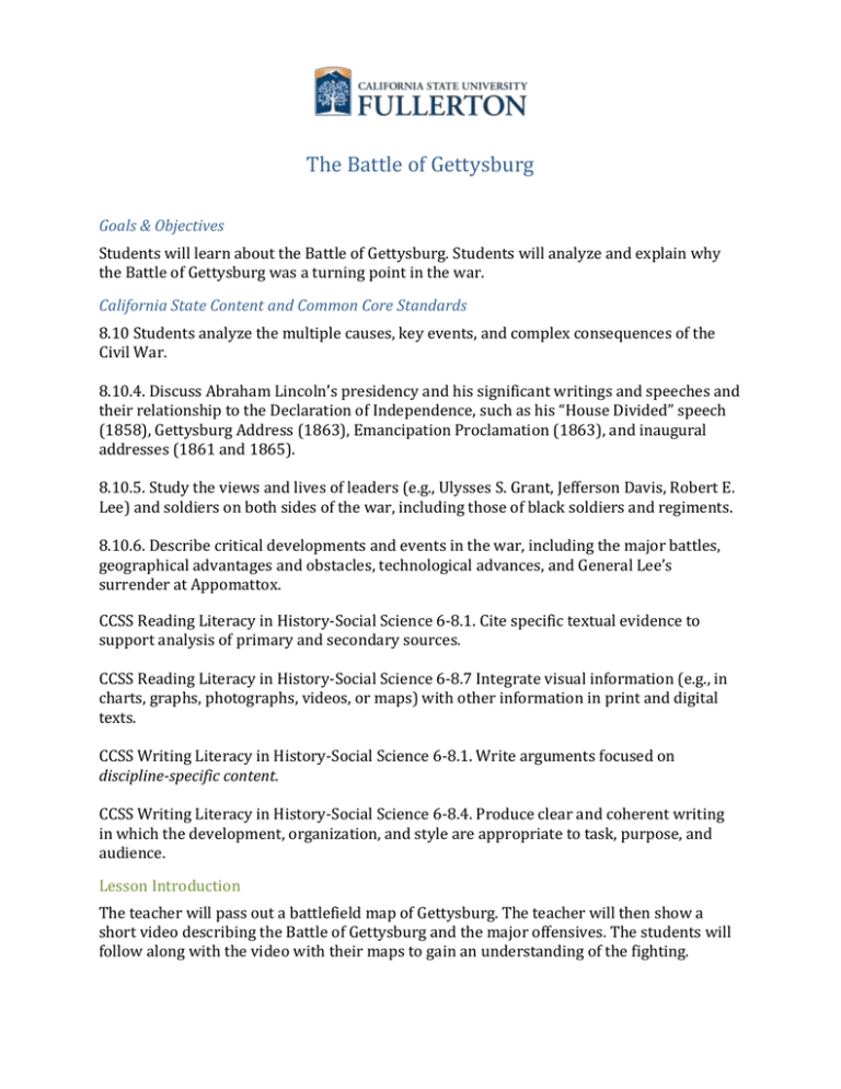 Gettysburg: Turning Point Lesson Plan (8th Grade)