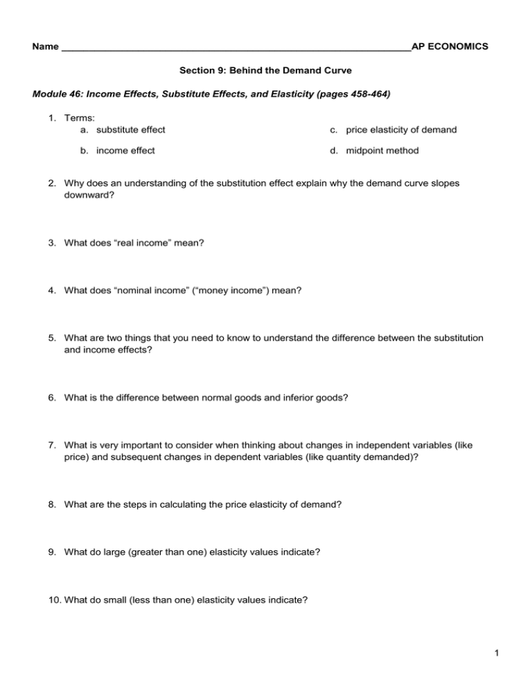 AP Economics: Demand, Elasticity, and Utility Worksheet