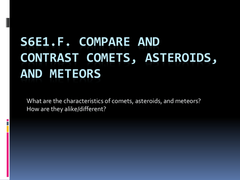 Comets, Asteroids, Meteors: Compare & Contrast