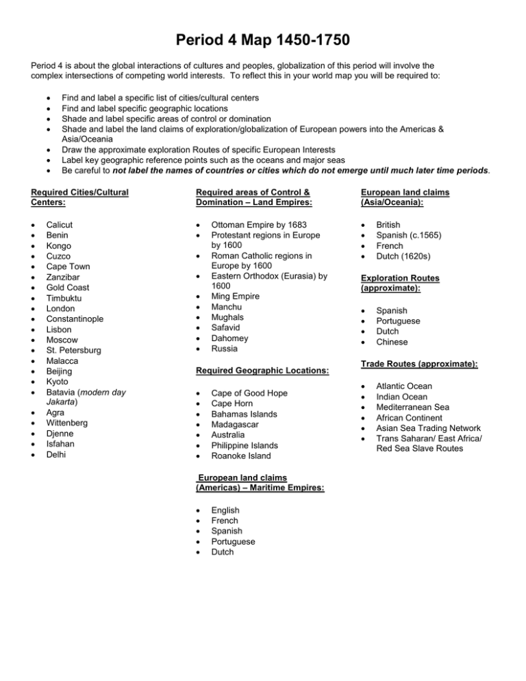 Period 4 World Map Assignment: 1450-1750