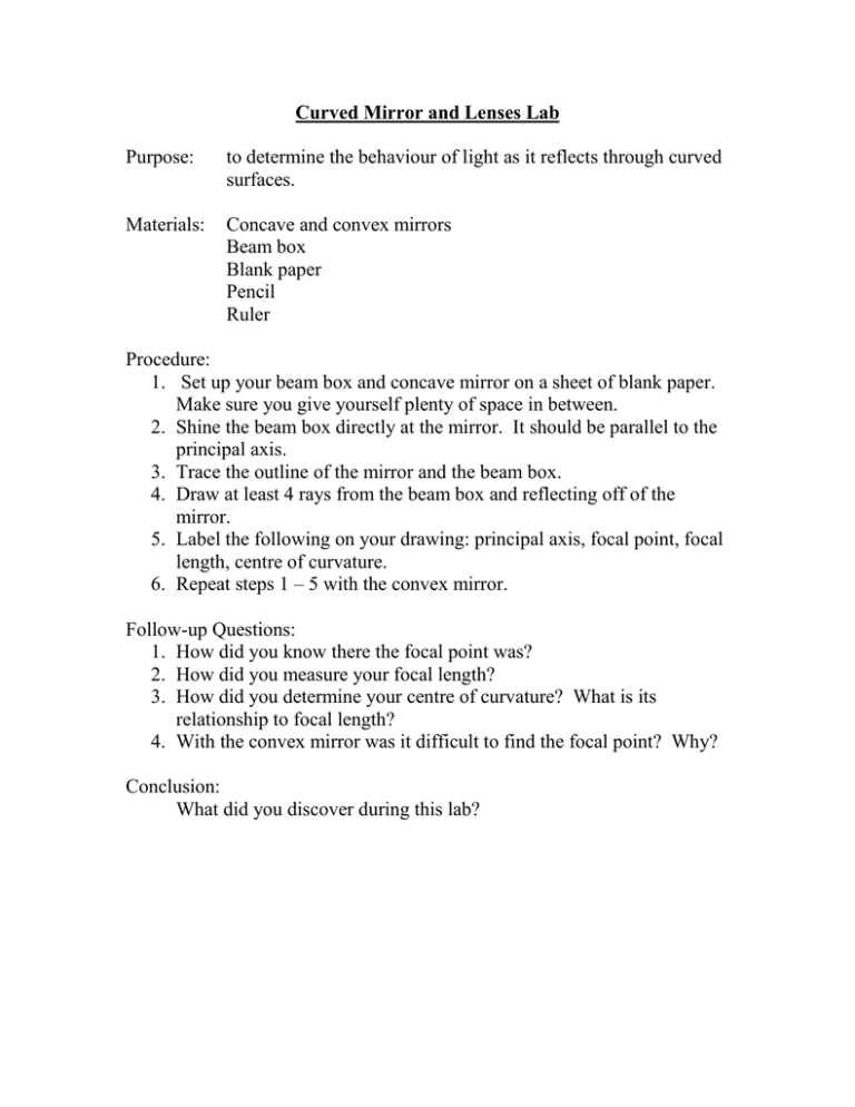 Curved Mirrors & Lenses Lab: Reflection Experiment