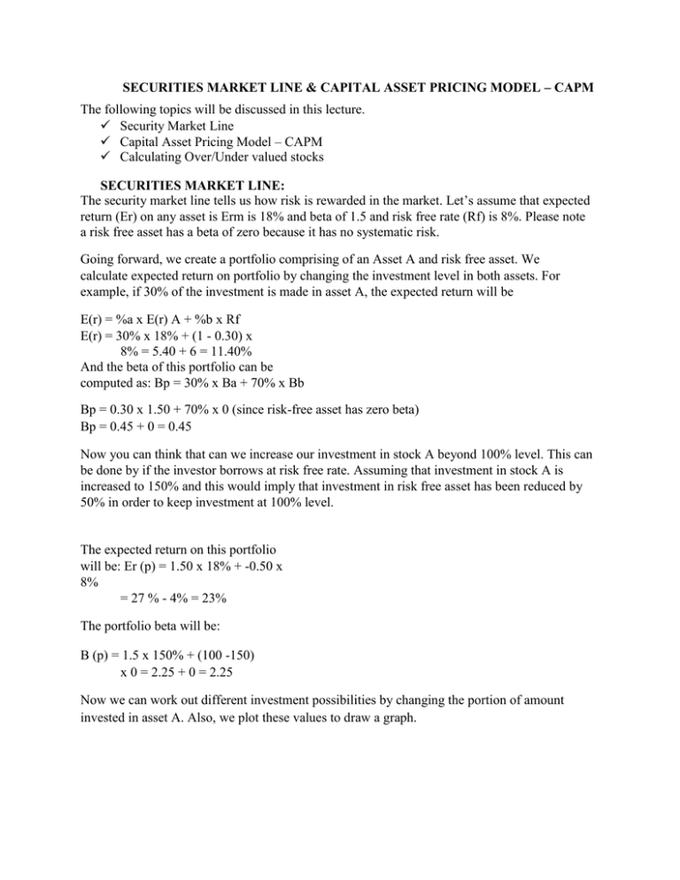 SML & CAPM: Security Market Line & Asset Pricing Model