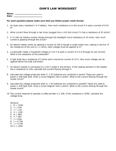 Ohm's Law Practice Worksheet with Answer Key