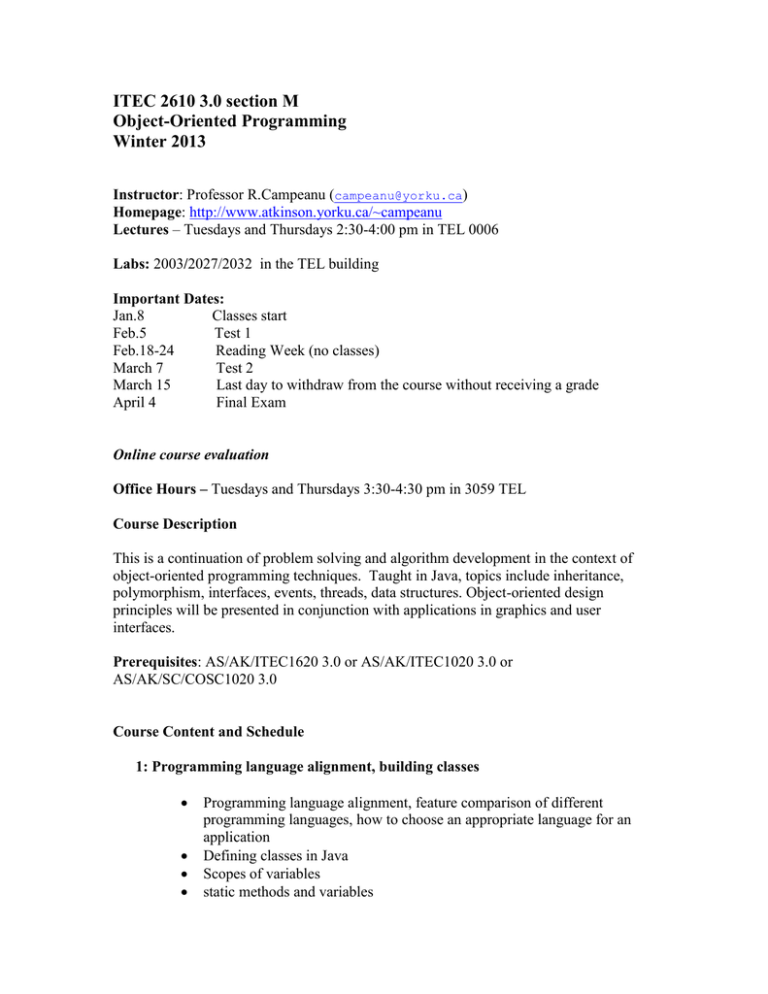 ITEC 2610 Object-Oriented Programming Syllabus