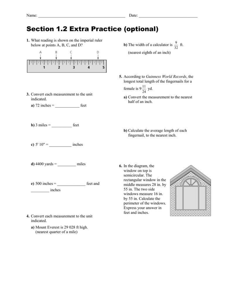 Measurement Conversion Worksheet: Imperial Units & Perimeter