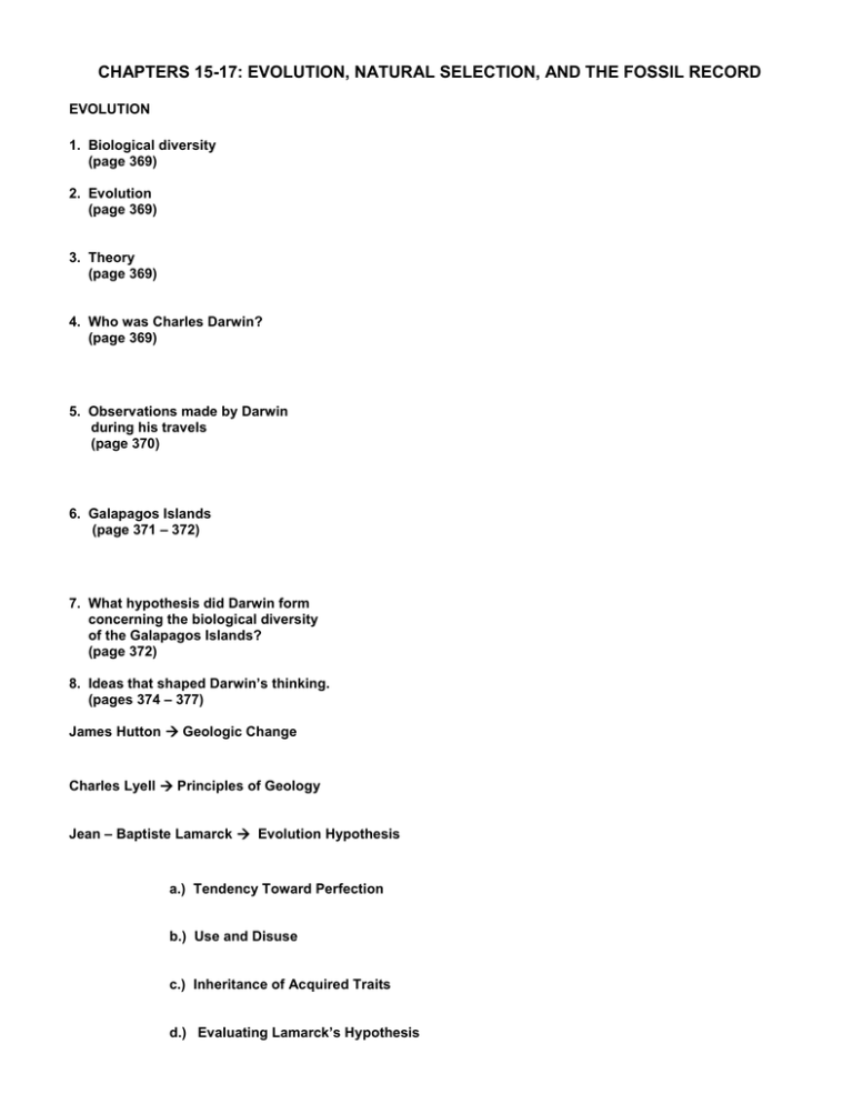 Evolution, Natural Selection Study Guide