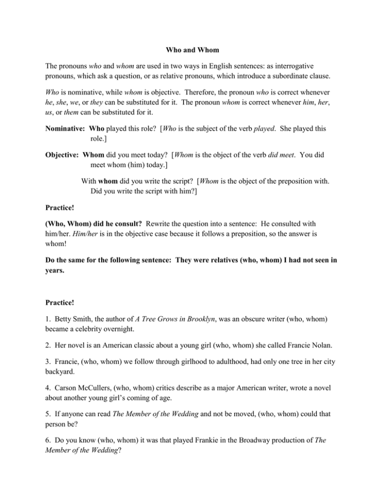 Who vs. Whom: Grammar Practice & Exercises