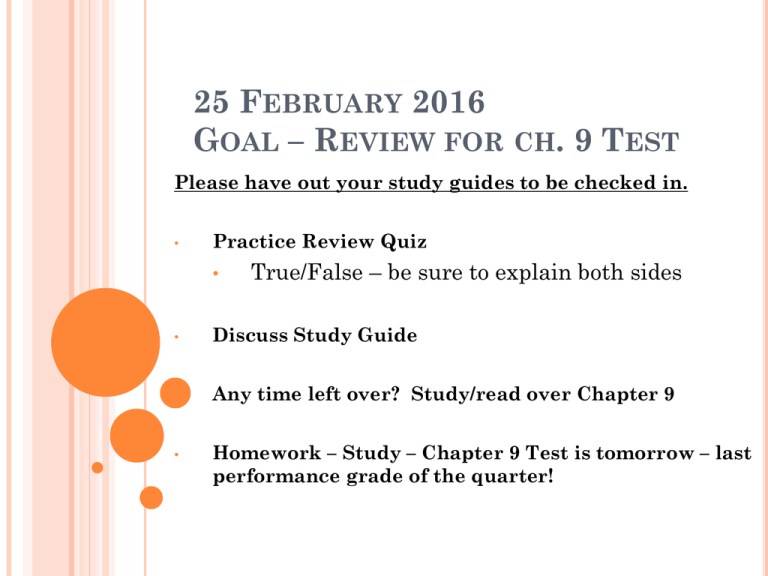 Chapter 9 World History Study Guide - Middle School