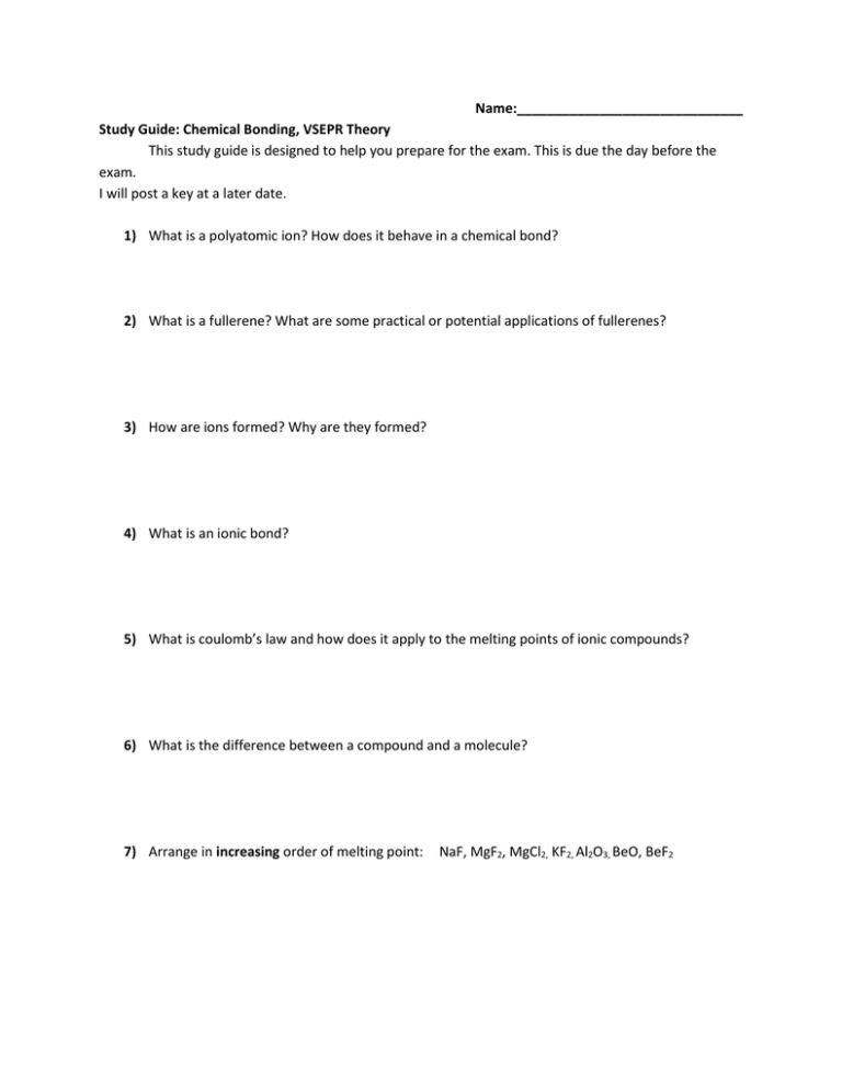 Chemical Bonding & VSEPR Theory Study Guide