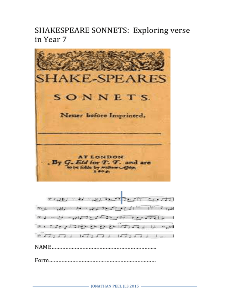 Shakespeare Sonnets: Year 7 Worksheet - Poetry Analysis